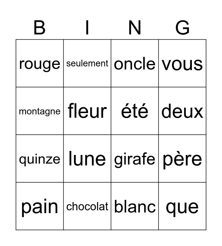 Le bingo des sons Bingo Card