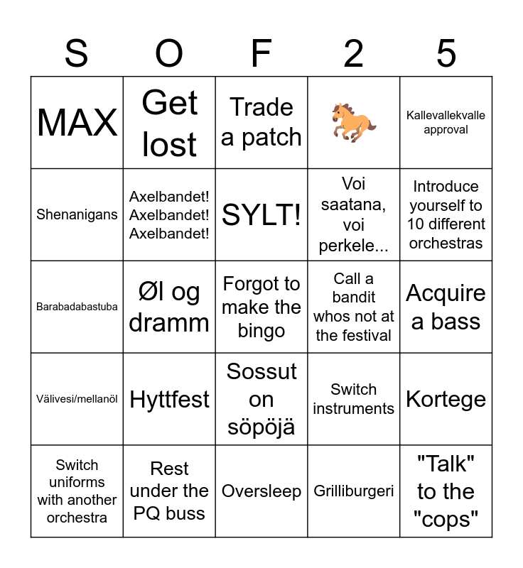 SOF 25 BINGO! Bingo Card