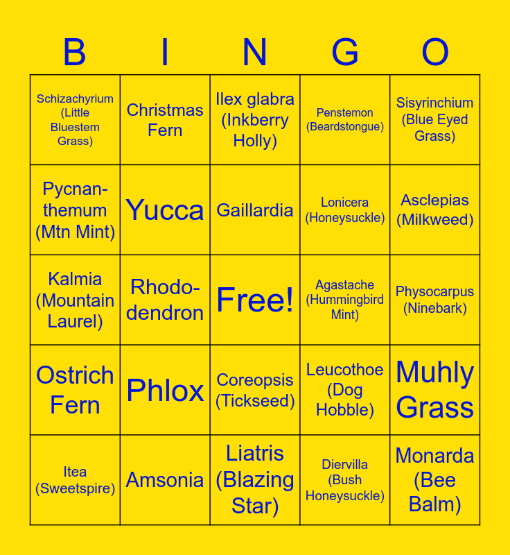 NATIVE PLANT Bingo Card