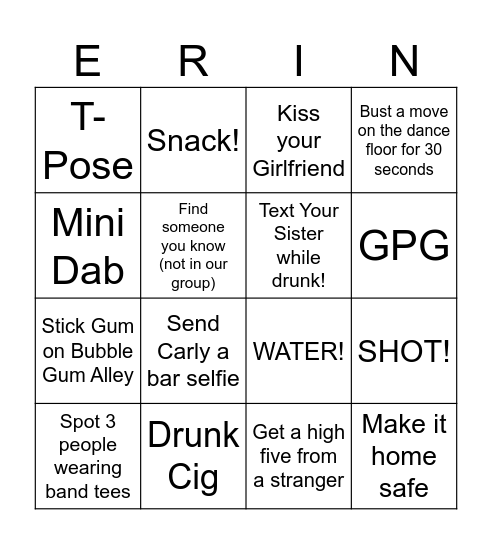 Random Thursday Bar Bingo Card