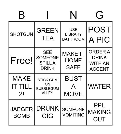 Random Thursday Night Bingo Card