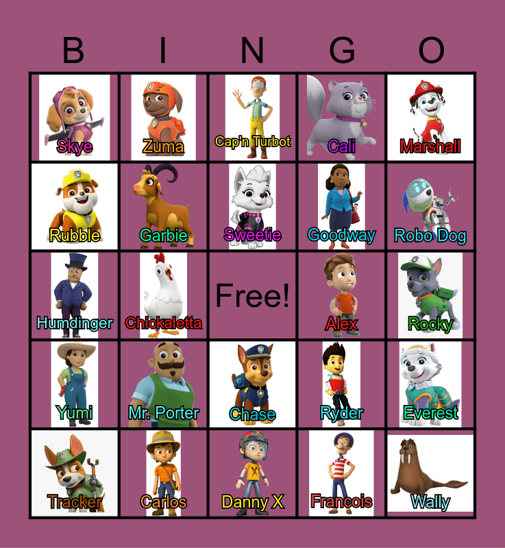 Paw Patrol Bingo Card