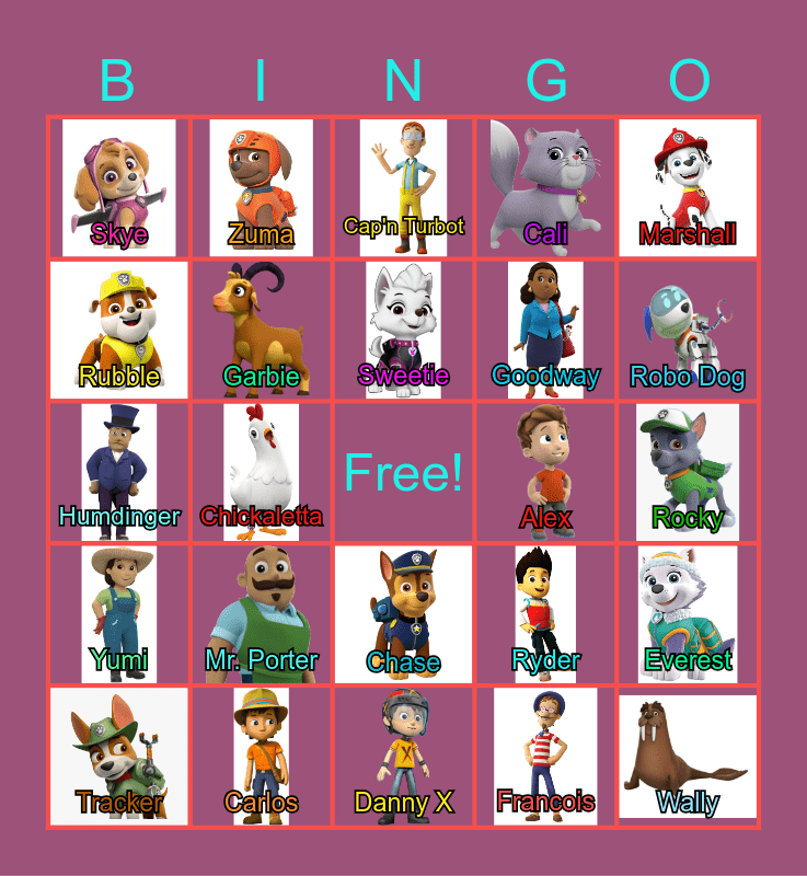 Paw Patrol Bingo Card