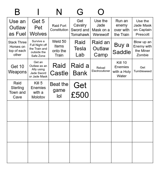 Dead Rails Bingo Card