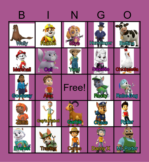 Paw Patrol Bingo Card