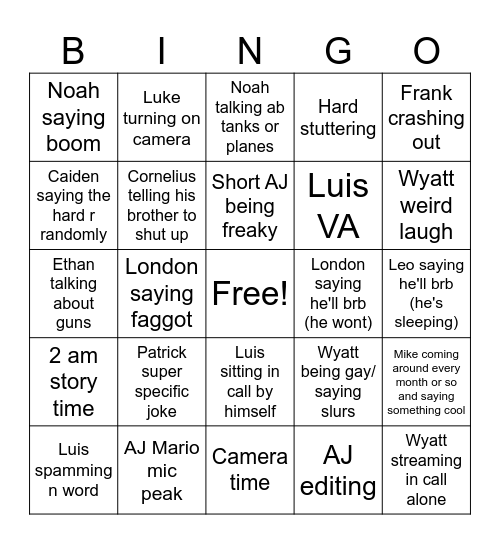 Call bingo Card