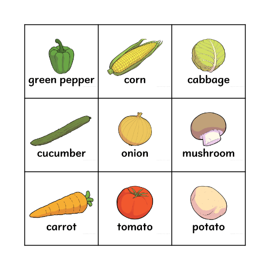Vegetable Bingo Card