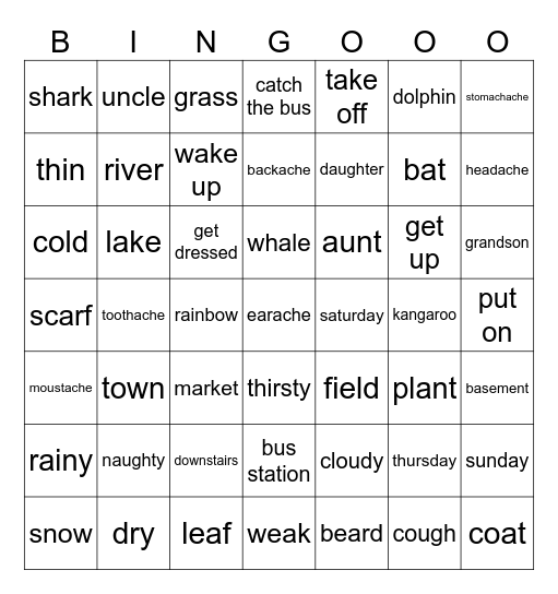 kid's box 3 Bingo Card