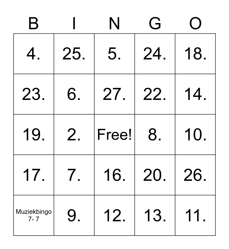 7 - 7 77 JAAR Bingo Card