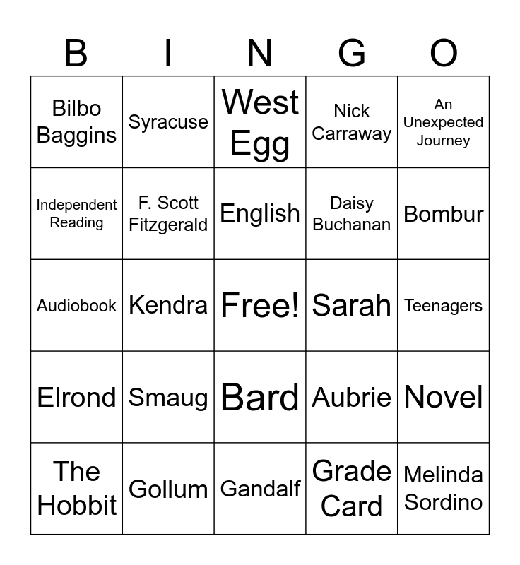 Literature Bingo Card
