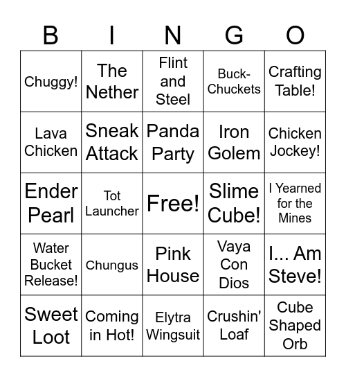 Minecraft Movie Bingo Card