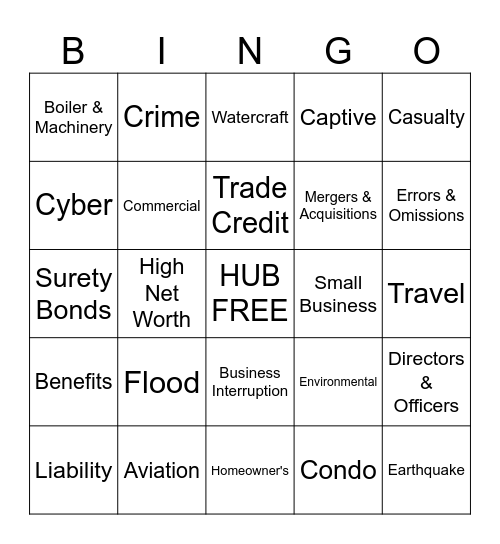 Hub International Bingo Card