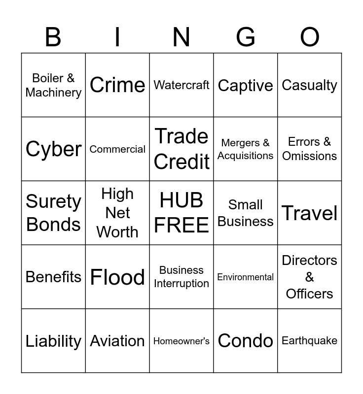 Hub International Bingo Card