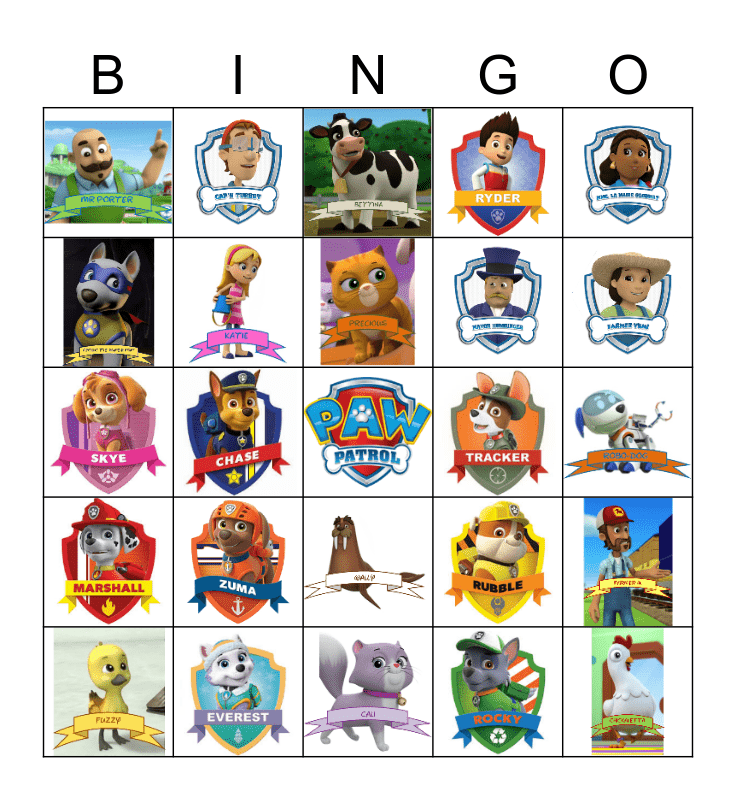 Paw Patrol Bingo Card