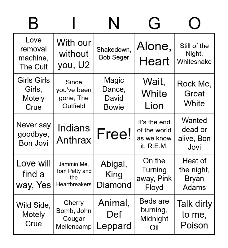 1987 SWEET 16 Bingo Card