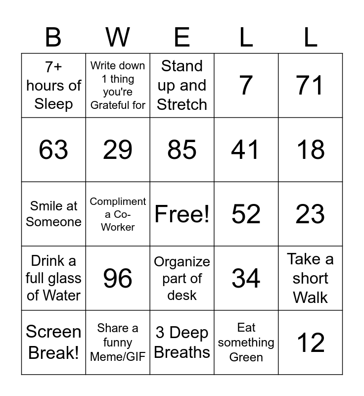 Wellness Week #4 Bingo Card