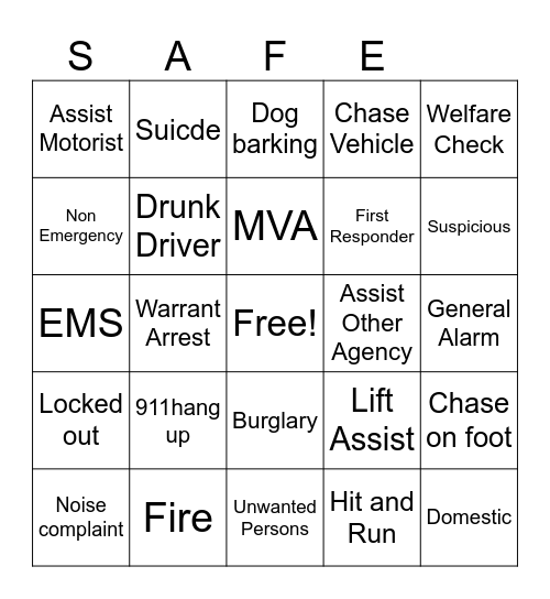 911 Bingo Card