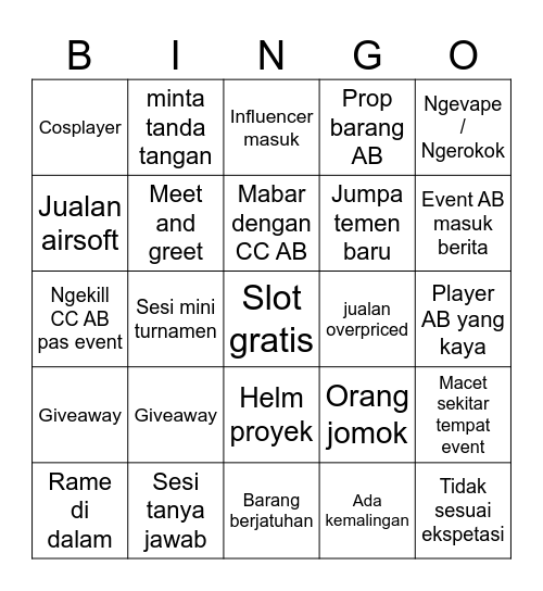 Event AB Jakarta bingo Card