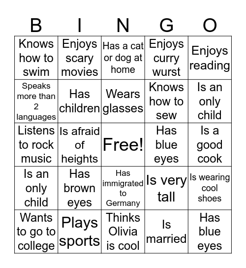 Introduction Bingo Card