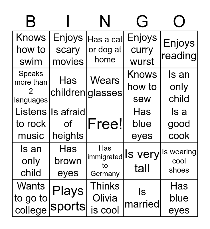 Introduction Bingo Card