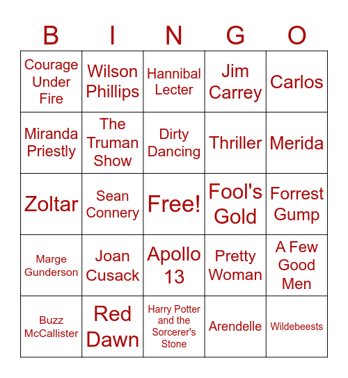 Movie Trivia Bingo Card