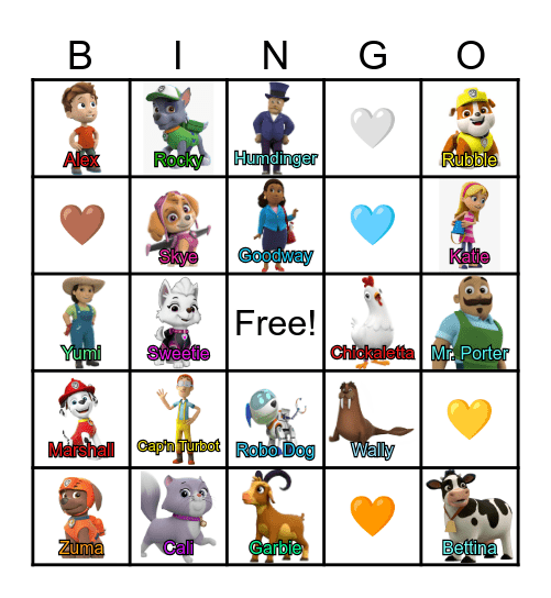 Paw Patrol Bingo Card