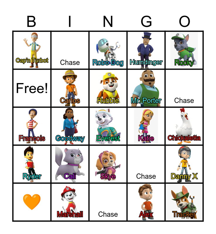 Paw Patrol Bingo Card