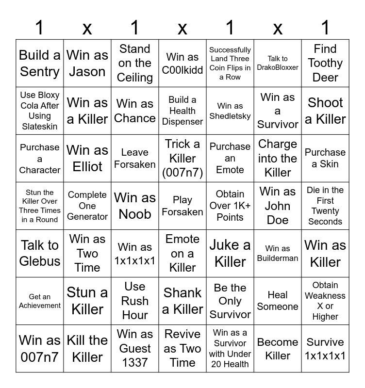 Forsaken Bingo Card