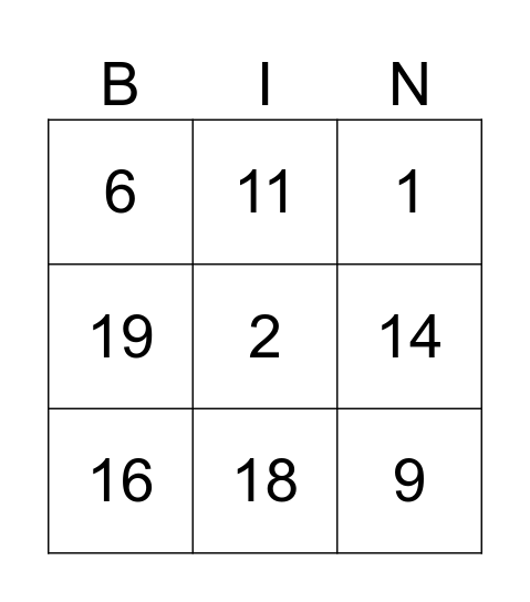 3x3 Bingo Card