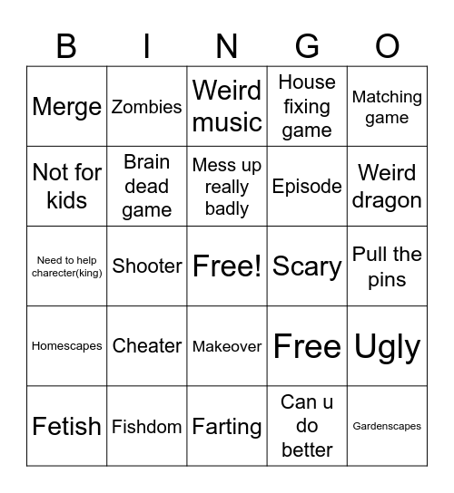 Game ads Bingo Card