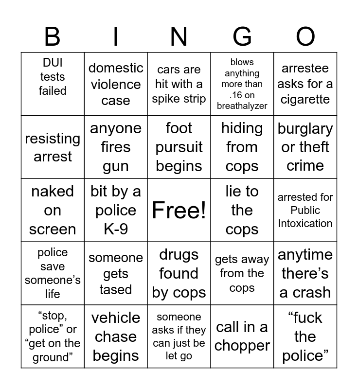 On Patrol LIVE Bingo Card