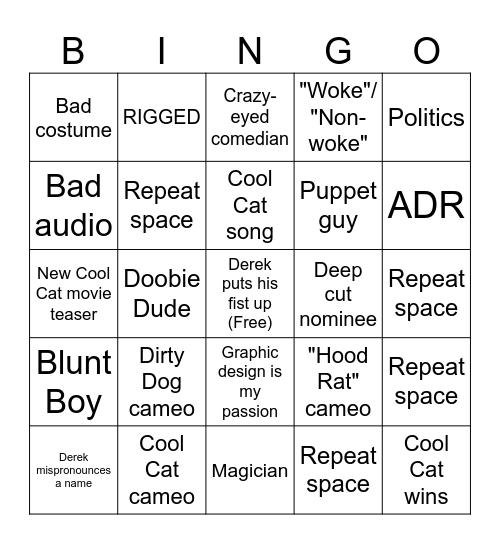 420 Awards Bingo Card