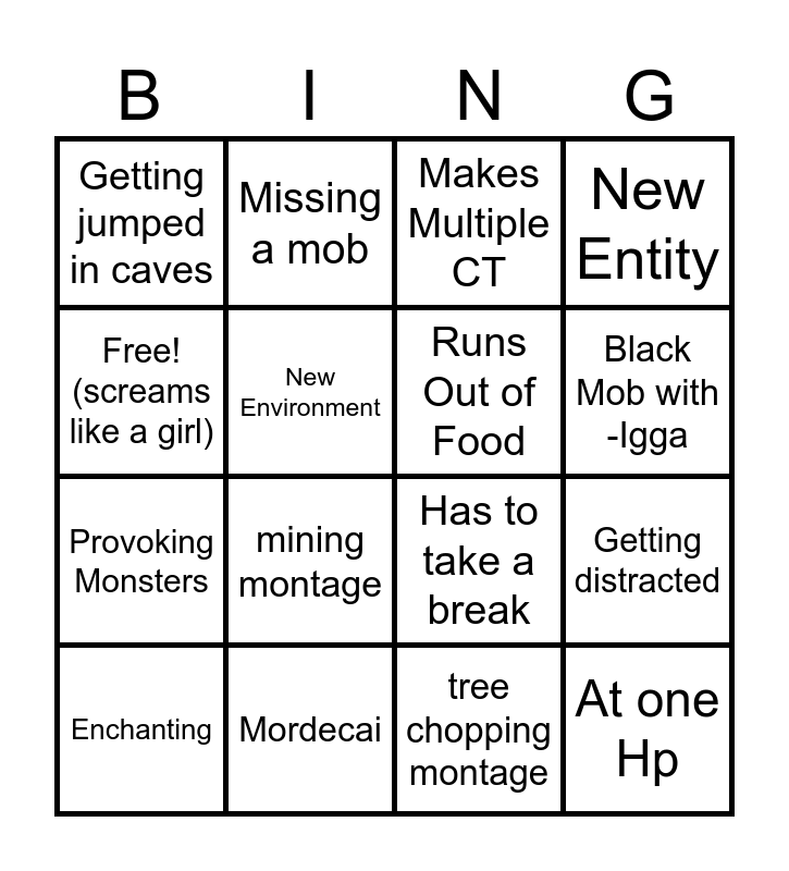 Calvin Horror Vid Bingo Card