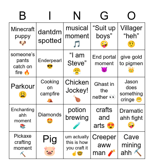 Minecraft Bingo Card