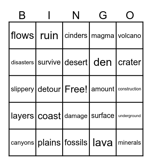 Unit 5: Our Incredible Earth Vocabulary Bingo Card