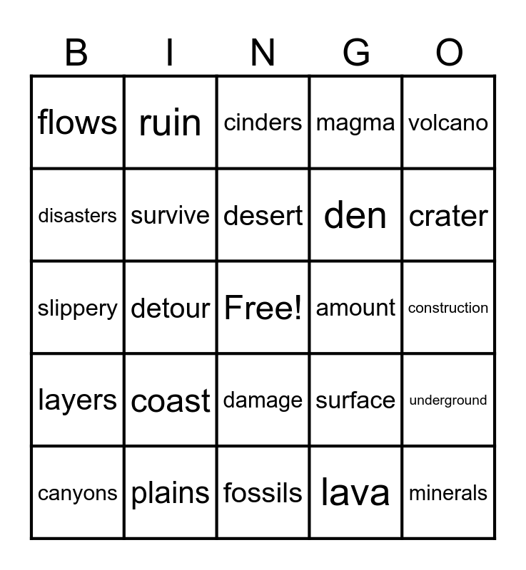 Unit 5: Our Incredible Earth Vocabulary Bingo Card
