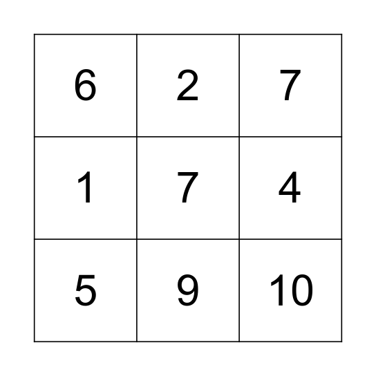 Auslan 1-10 Bingo Card