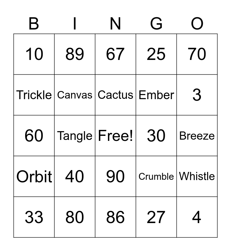 100! Bingo Card