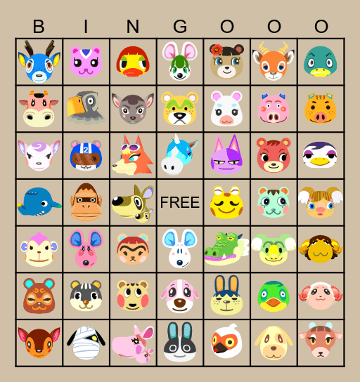ACNH Villager Hunt Bingo Card