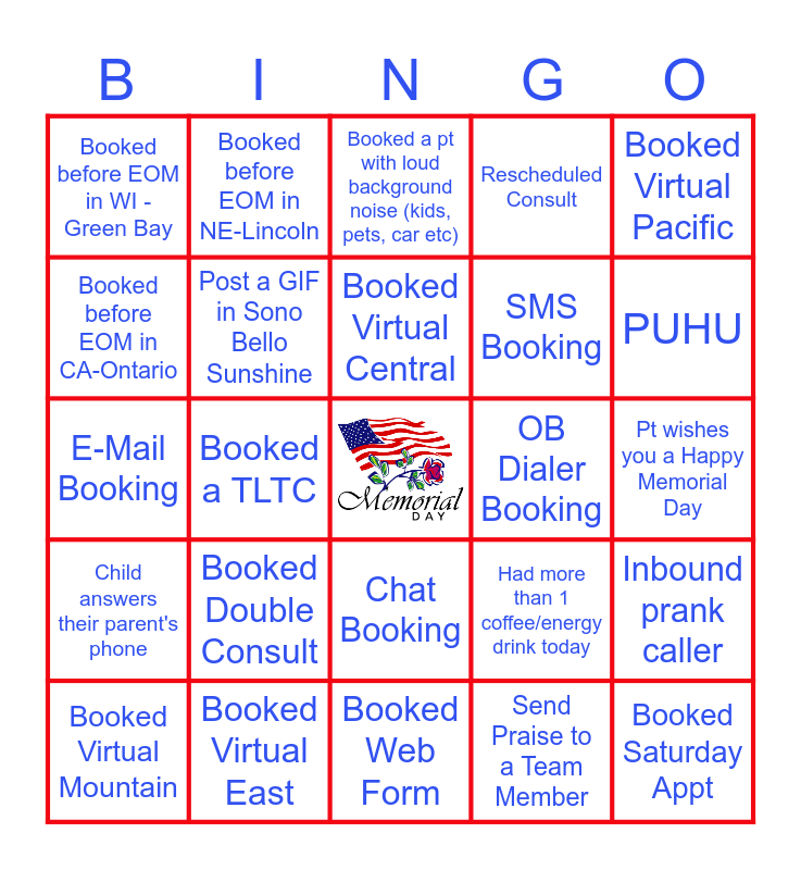 PAC Memorial Day Bingo Card
