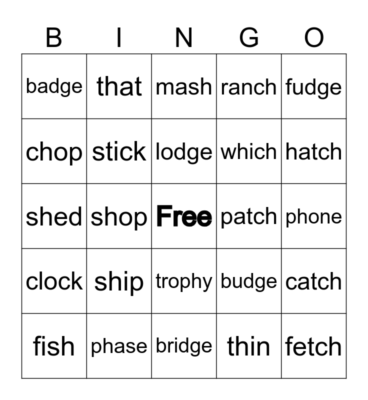 Digraphs/Trigraphs Bingo Card