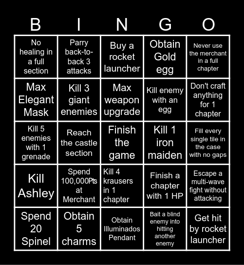 Resident evil 4 Bingo Card