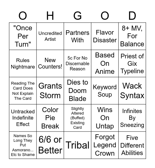 Custom Magic Card Bingo Card