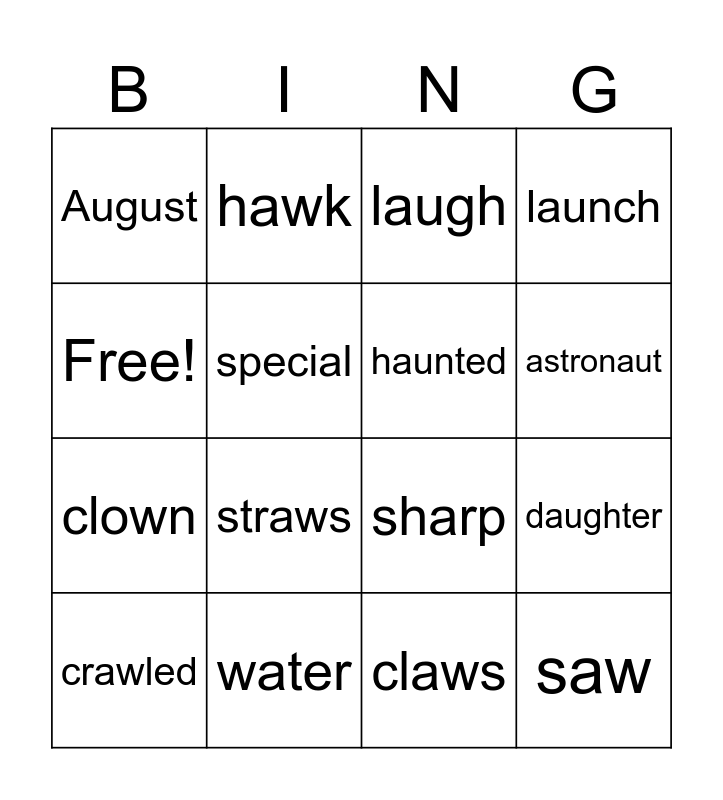 AW AU Bingo Card