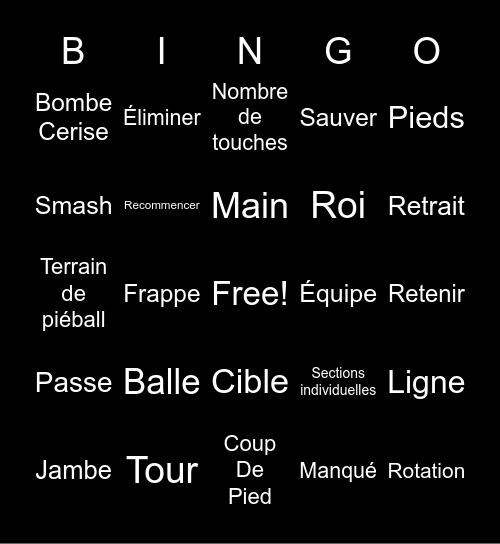 French Pieball Vocab Bingo Card