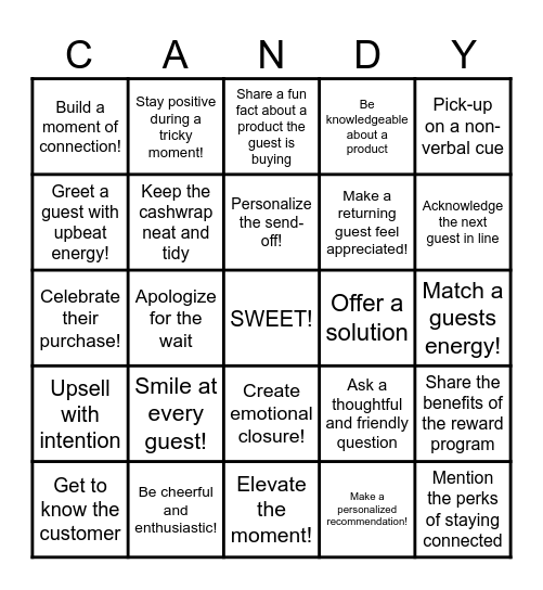 Sweet Service at Checkout! Bingo Card