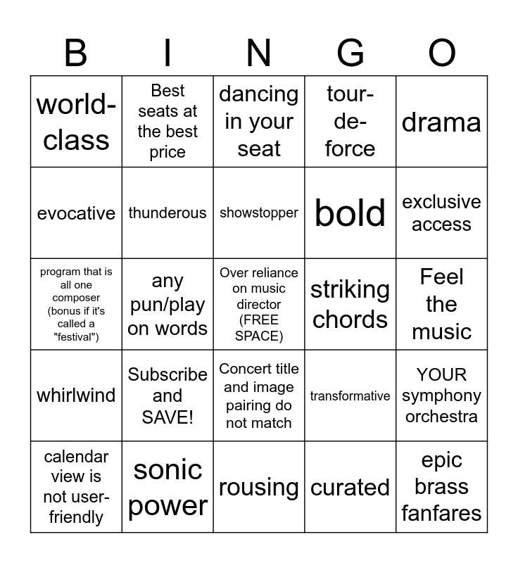 Classical Music Cliche Bingo Card