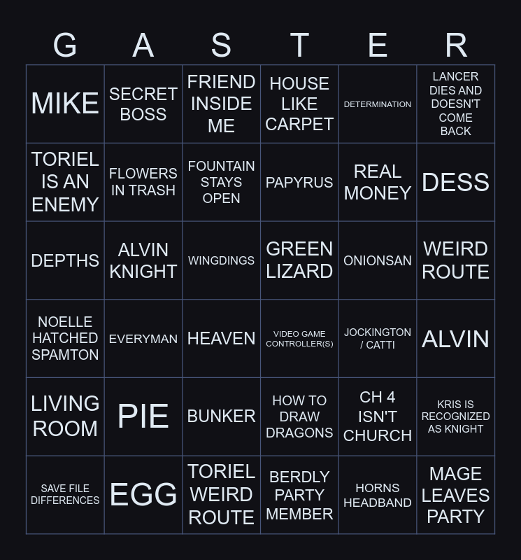 DELTARUNE CHAPTERS 3-4 Bingo Card