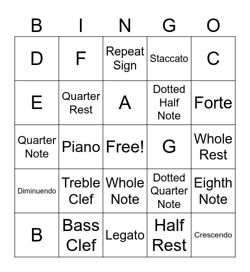 Music Theory! Bingo Card