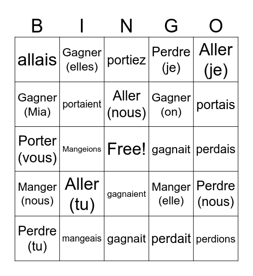 Imparfait Bingo Card